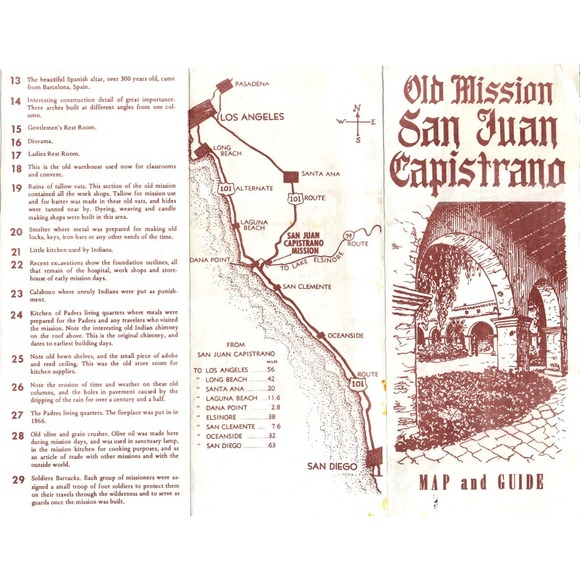 None | Accents | Vintage Old Mission San Juan Capistrano Travel Map And ...